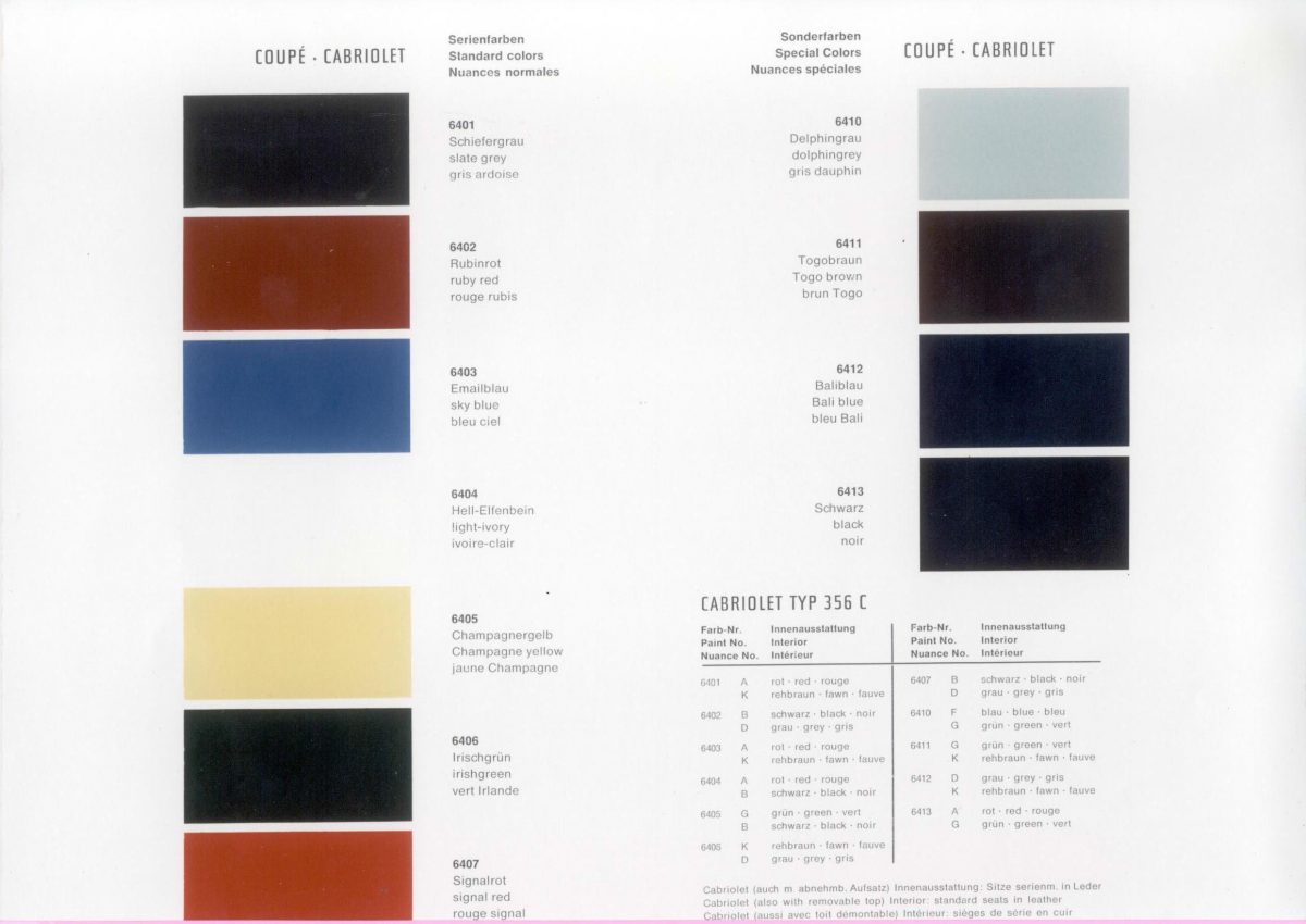 Porsche 356 1964-1965 Booklet colour samples | Porsche Knowledge
